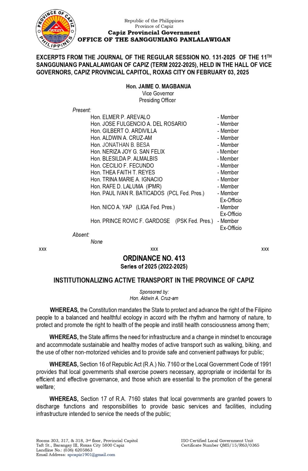 » ORDINANCE NO. 413